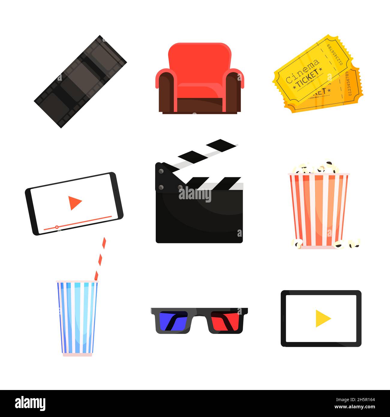 Cinema icon set, cartoon flat style movie equipment collection ...