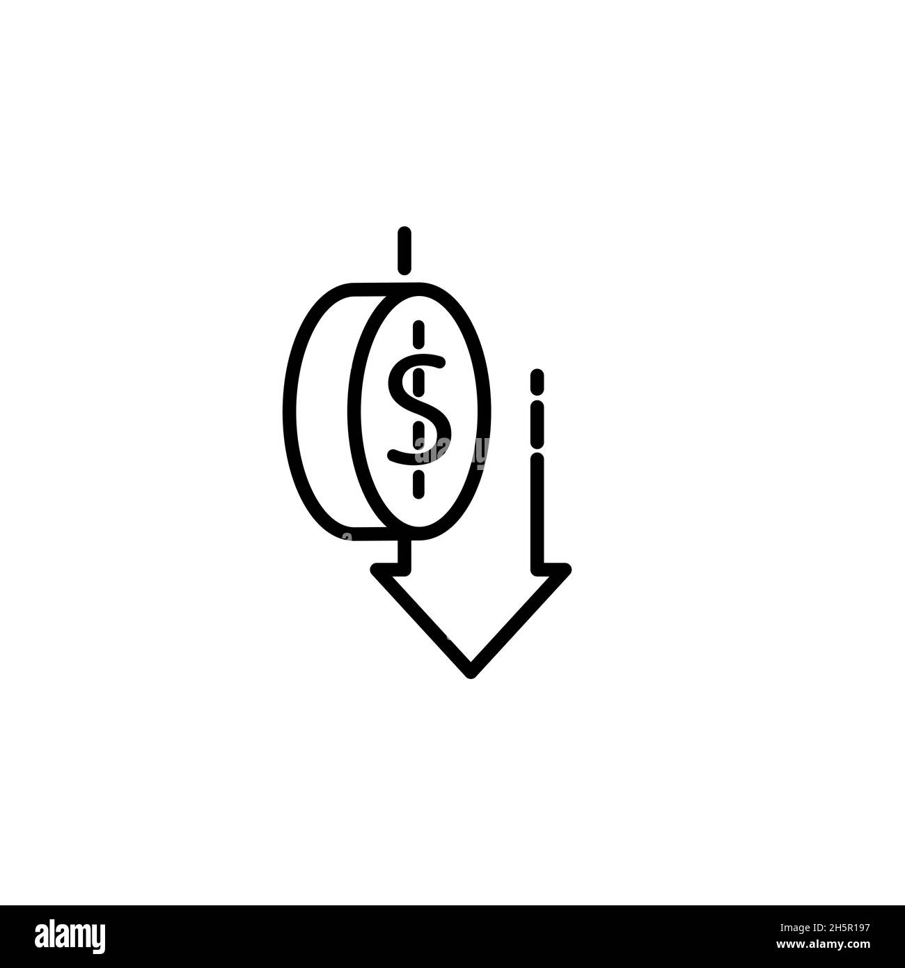 Dollar falling coins, stastics linear decrease isolated symbol, finance ...