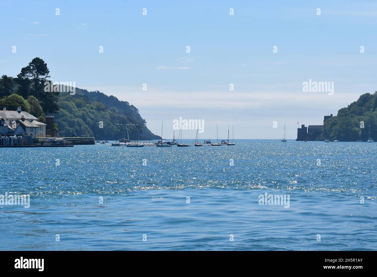 The view towards the sea at the river Dart estuary with Dartmouth ...