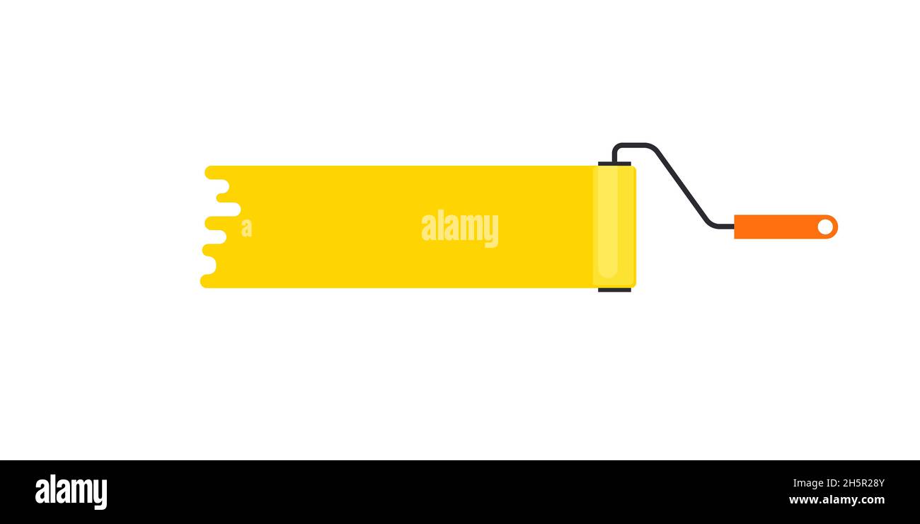 Paint roller yellow brush trace on white wall, vector isolated ...
