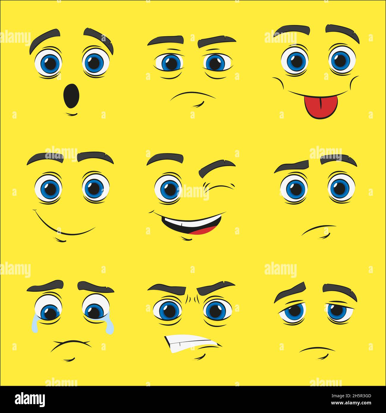 set of cartoon faces with emotions, vector illustration Stock Vector ...