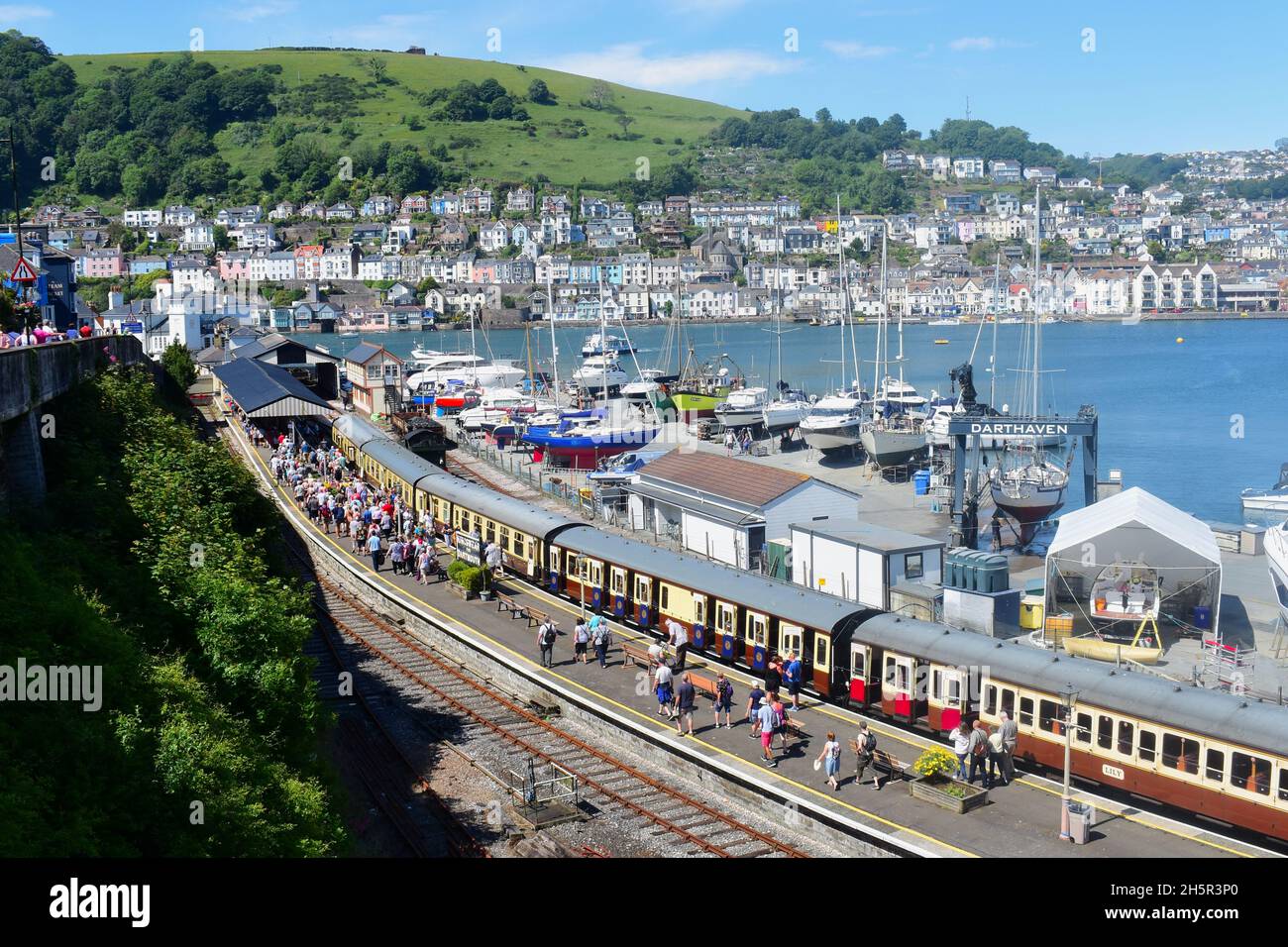 Holidaymakers and steam train lovers leave the Dartmouth Steam Railway ...