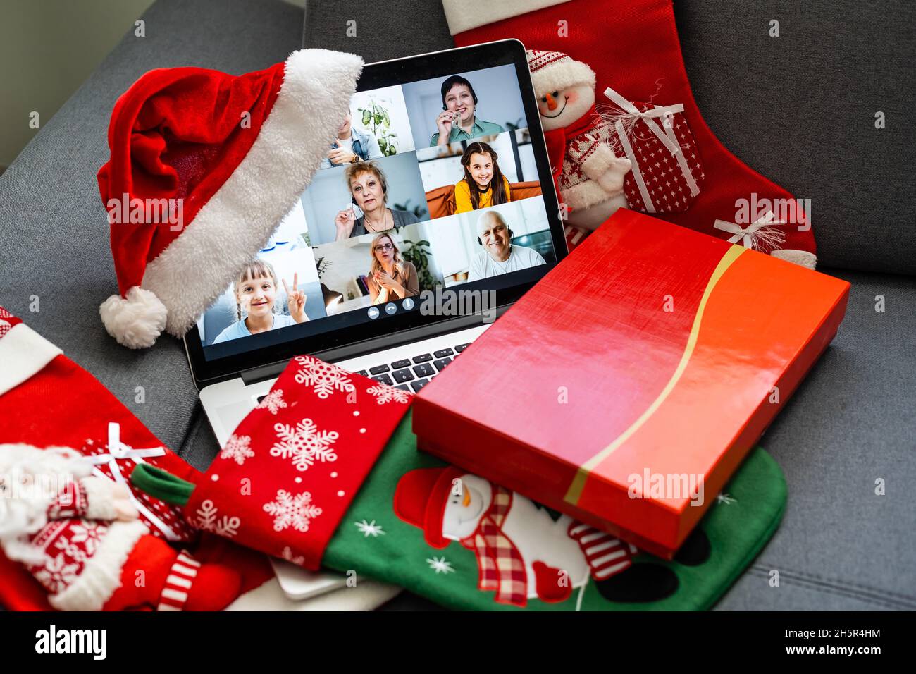 Family online video conference, christmas greetings. Virtual call ...
