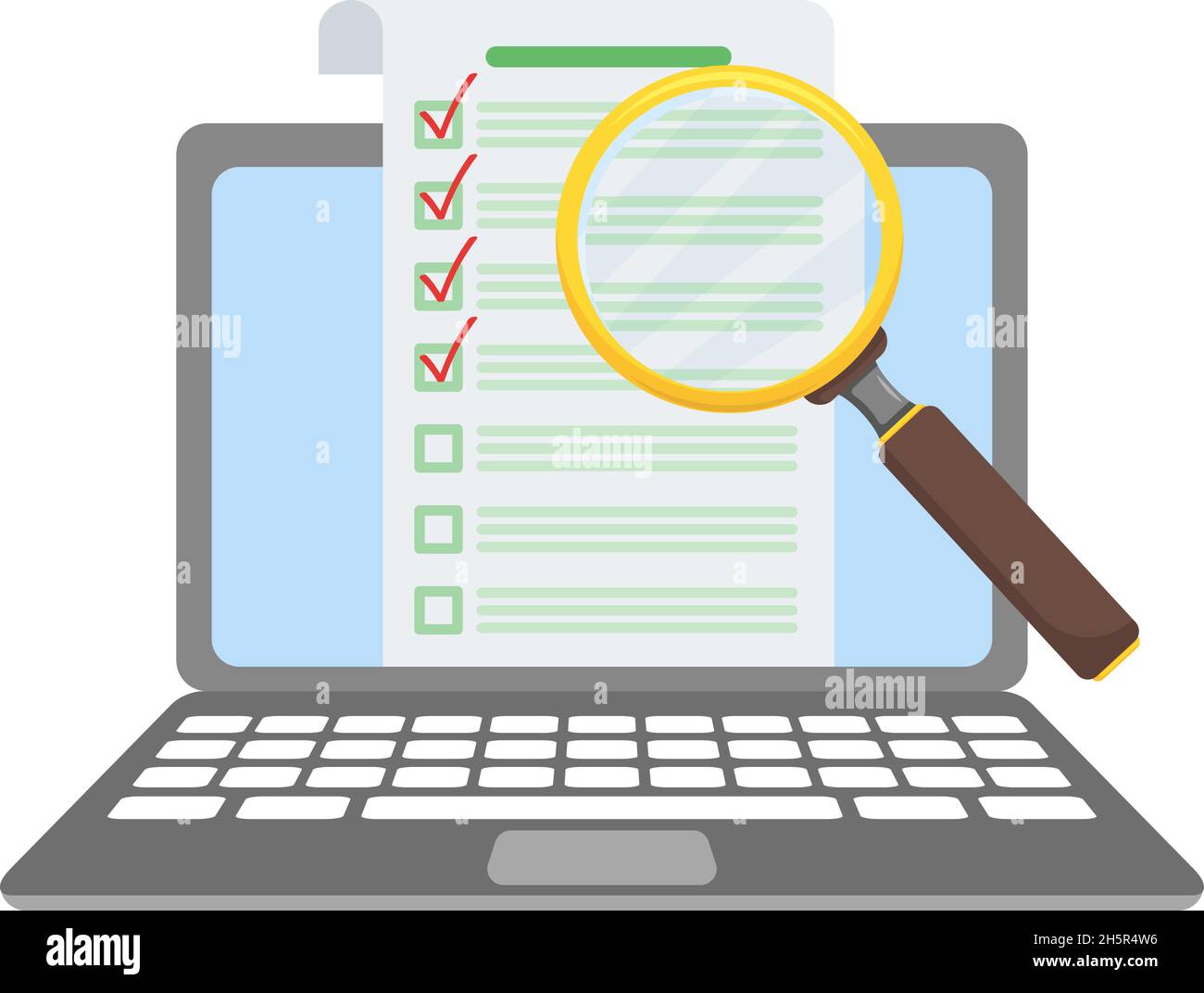 paper check list on laptop under magnifying glass Stock Vector Image ...