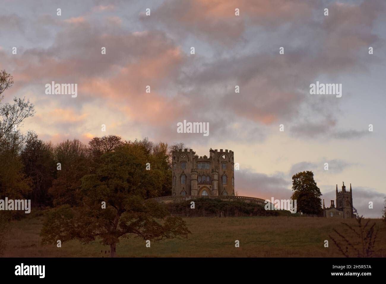 Midford castle pink skies Stock Photo - Alamy