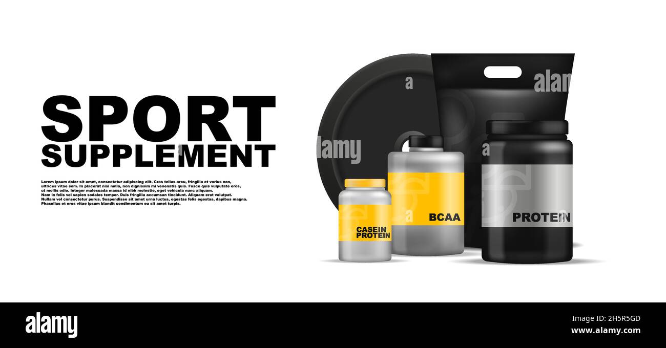 Protein plastic jar and package set background sport nutrition ...