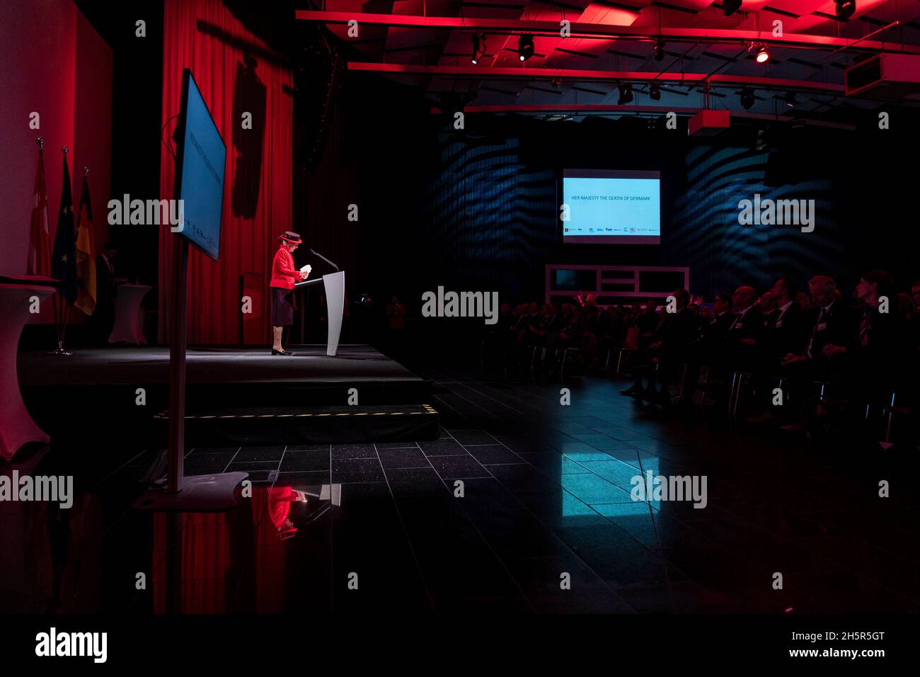 Queen Margrethe II of Denmark speaks at the business meeting in Berlin ...