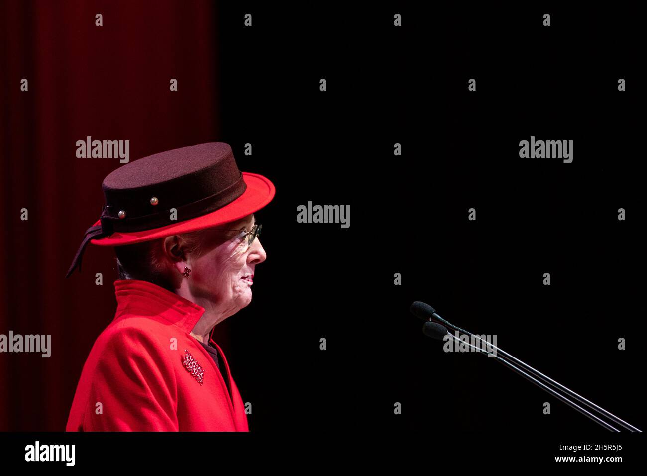 Queen Margrethe II of Denmark speaks at the business meeting in Berlin ...