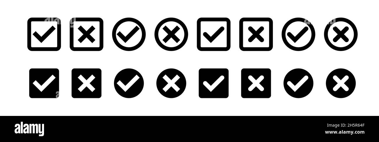 Checkmark vector tick set, check icon in rounded check boxes isolated ...