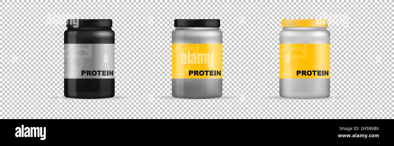 Protein plastic jar sport nutrition, bodybuilding powder bottle vector ...