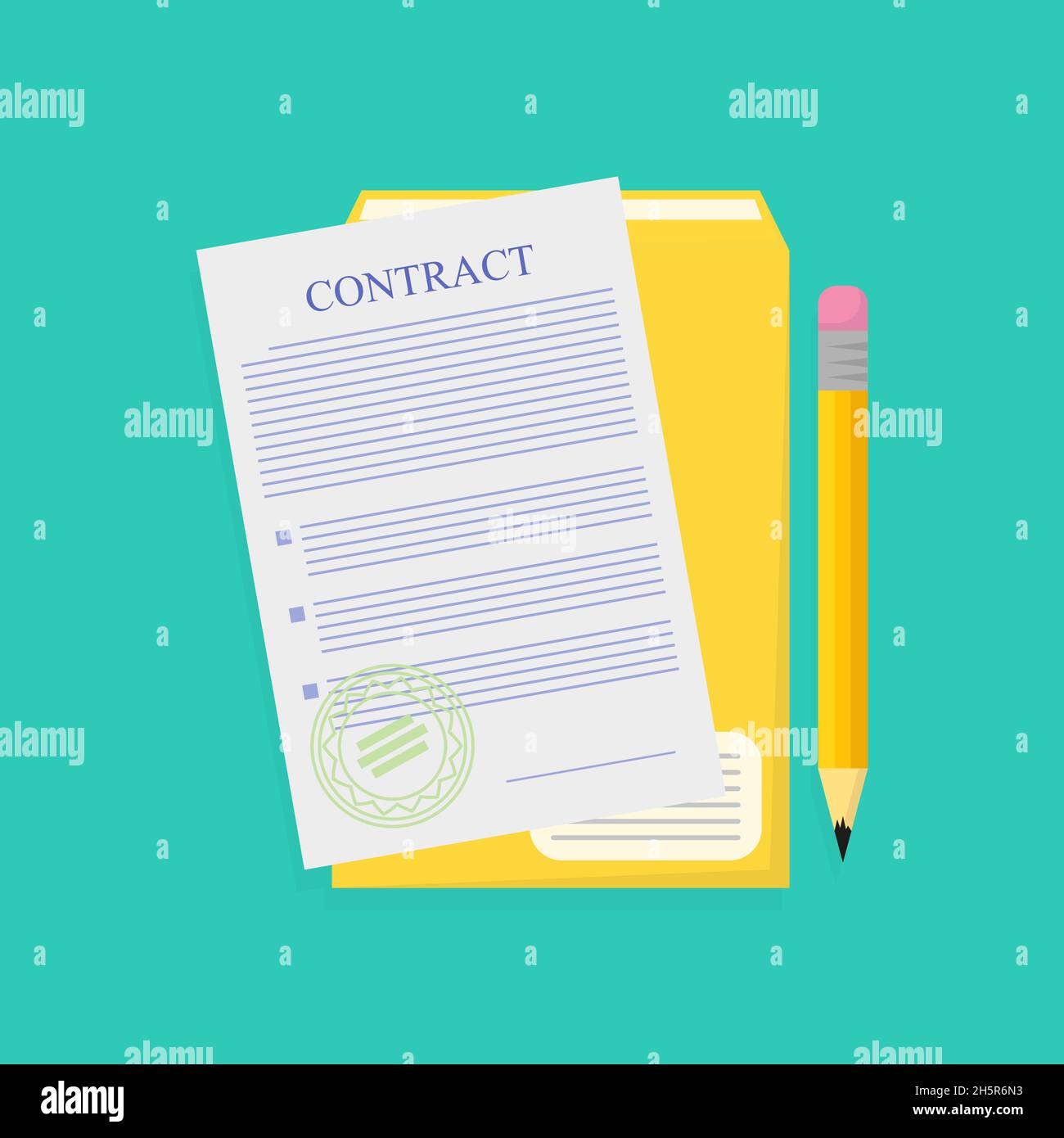 contract with envelope and pencil, illustration with shadow Stock ...