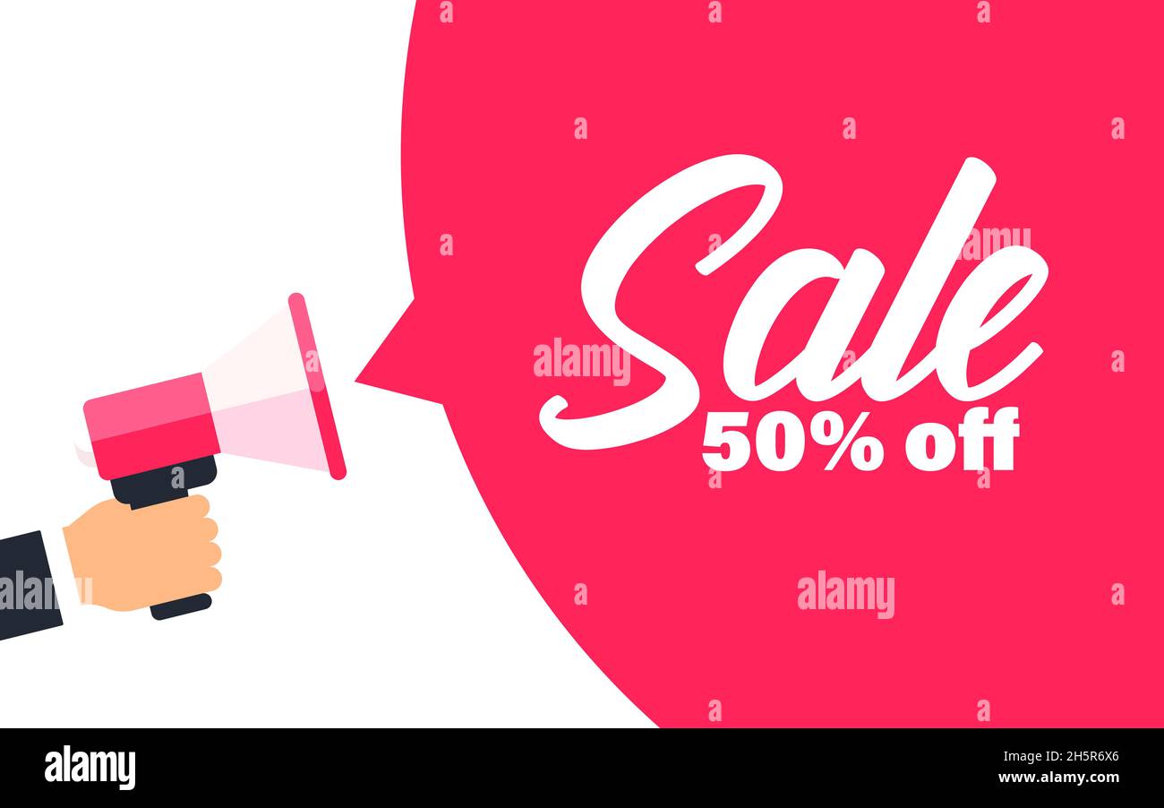 Sale vector discount shopping hand holding megaphone background, hot ...
