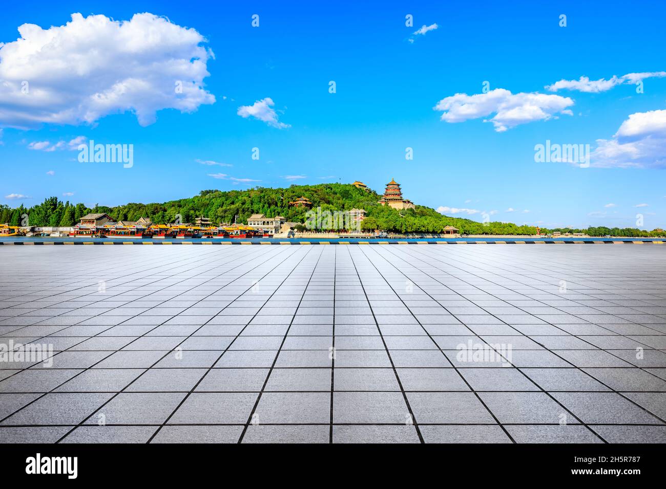 Empty square floor and the Summer Palace scenery in Beijing Stock Photo ...