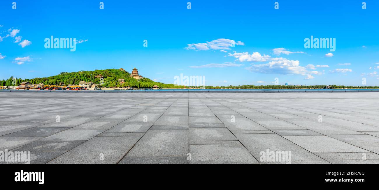 Empty square floor and the Summer Palace scenery in Beijing Stock Photo ...