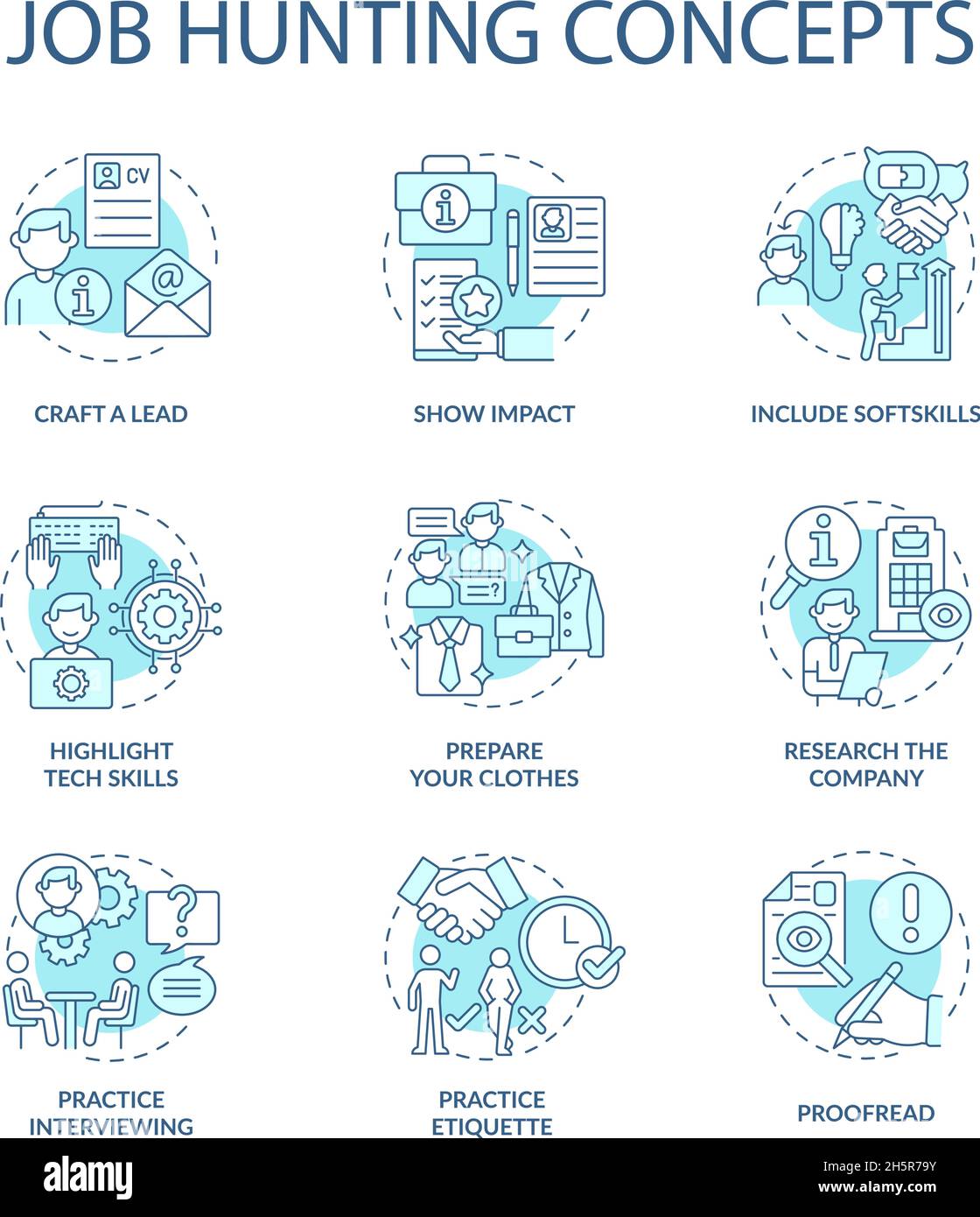 Job hunting blue concept icons set Stock Vector Image & Art - Alamy