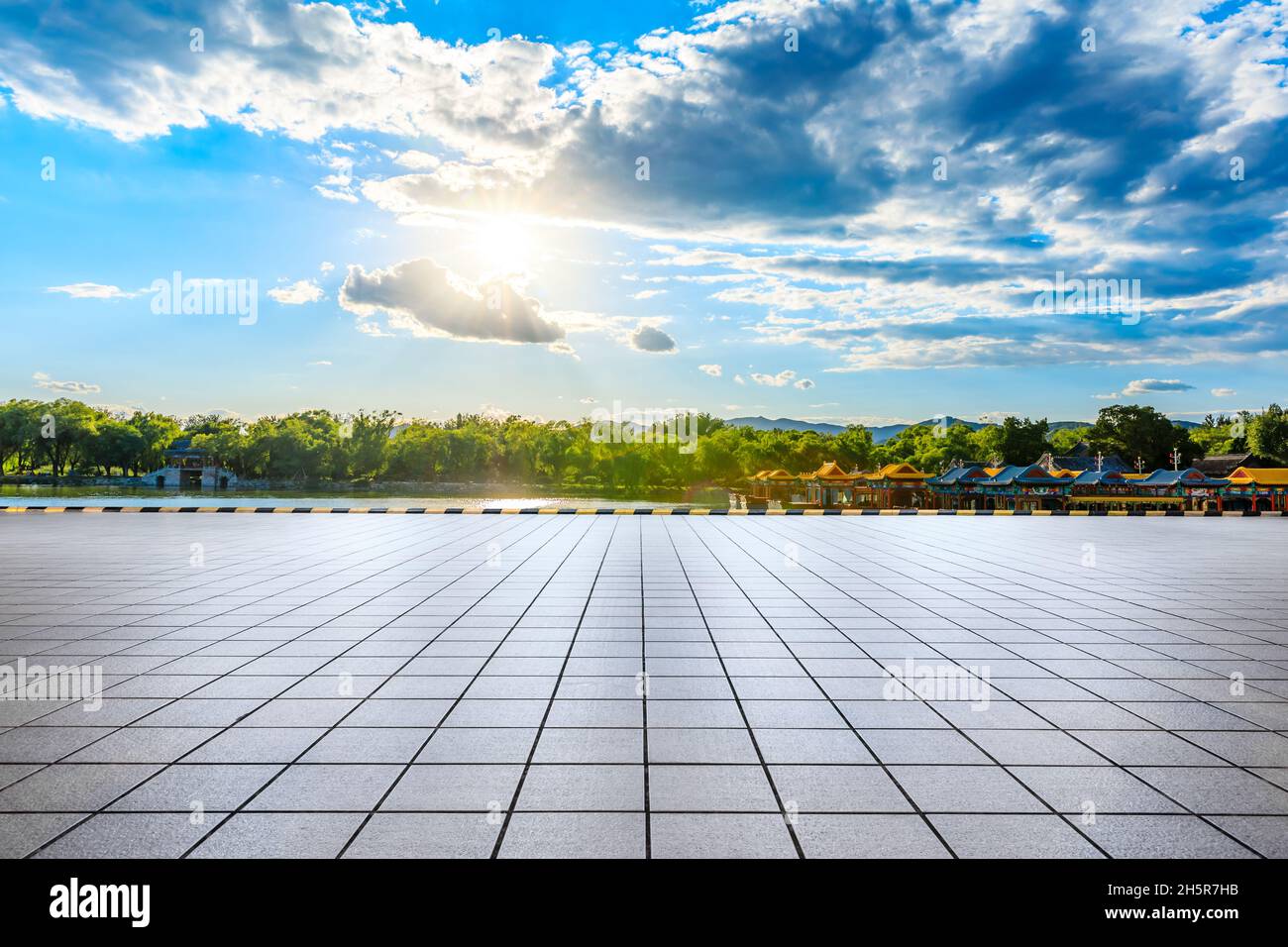 Empty square floor and the Summer Palace scenery in Beijing Stock Photo ...