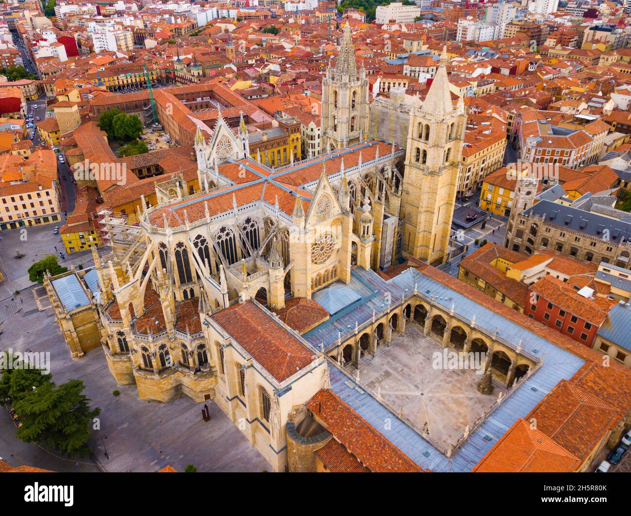 Aerial view of Leon with Cathedral Stock Photo - Alamy