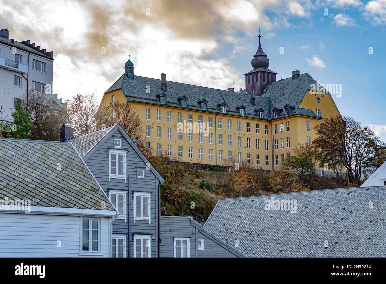Beautiful image of the Alesund port town architecture in Norway during ...
