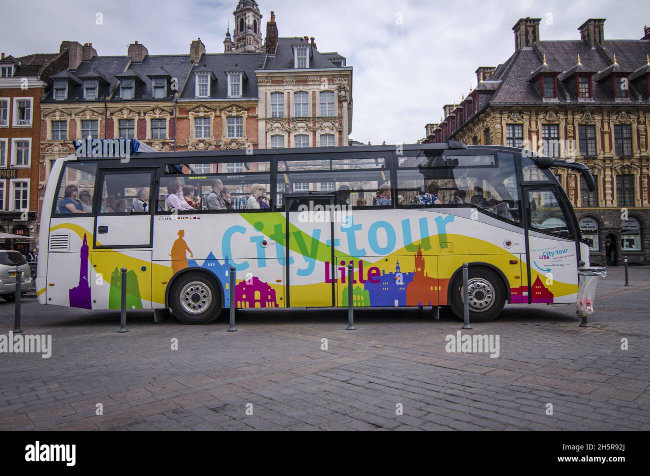 LILLE, FRANCE - Oct 06, 2021: A City tour bus in the center of Lille ...