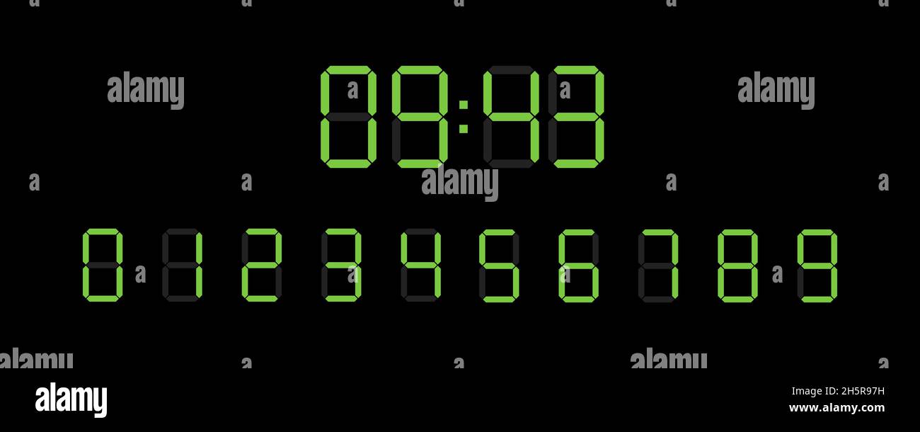 set of digital watch numbers on black background in flat Stock Vector ...