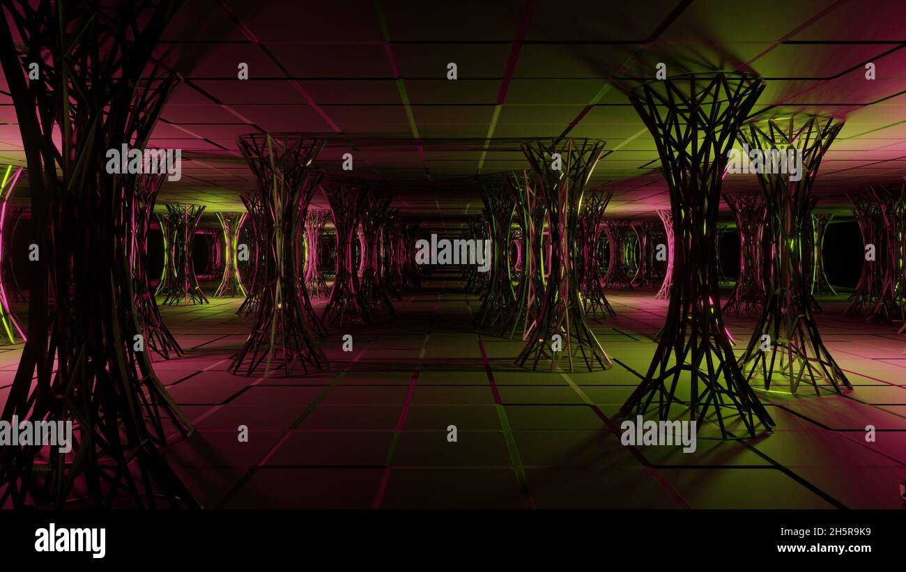 3D rendered Illustration graphic of beautiful sci-fi pillars room with ...