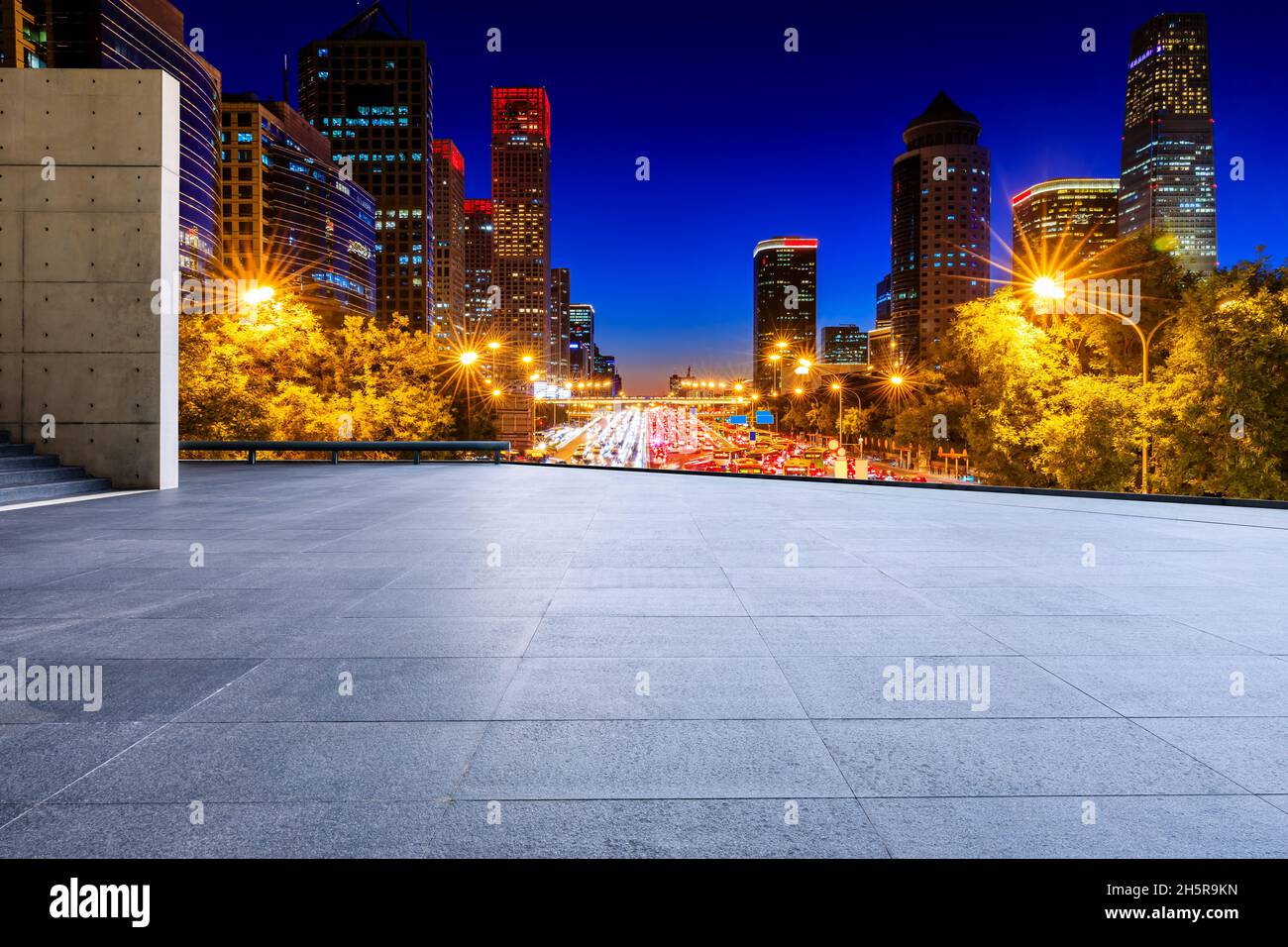 Empty square floor and modern commercial building landscape in Beijing ...