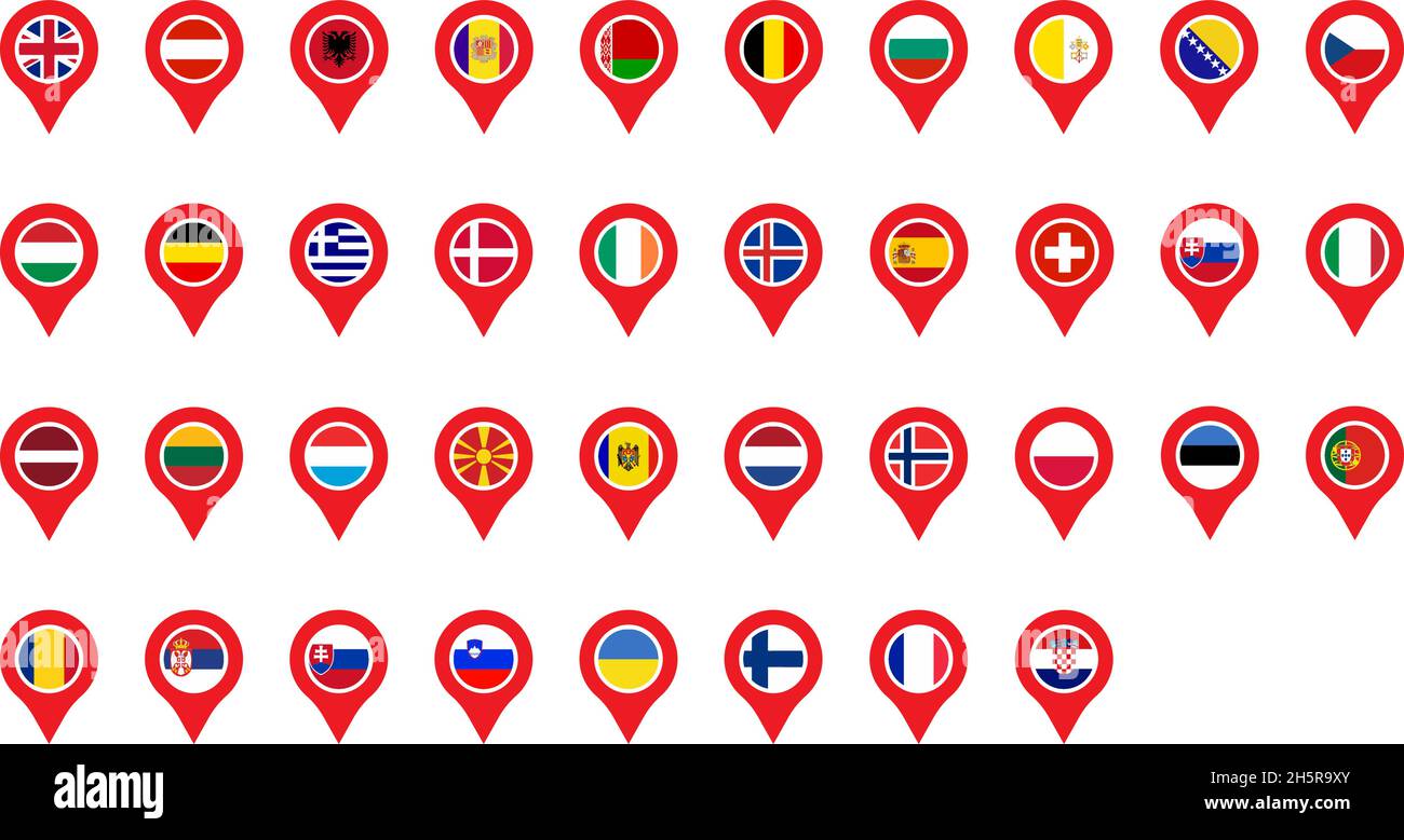 set flags of europe location labels in flat style Stock Vector Image ...