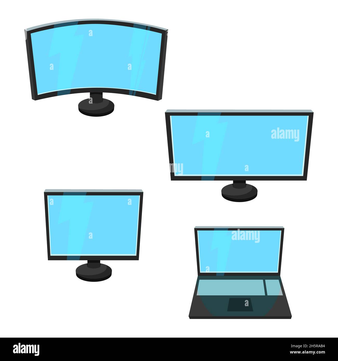 Computer flat screen set, lcd wide display collection vector pc ...