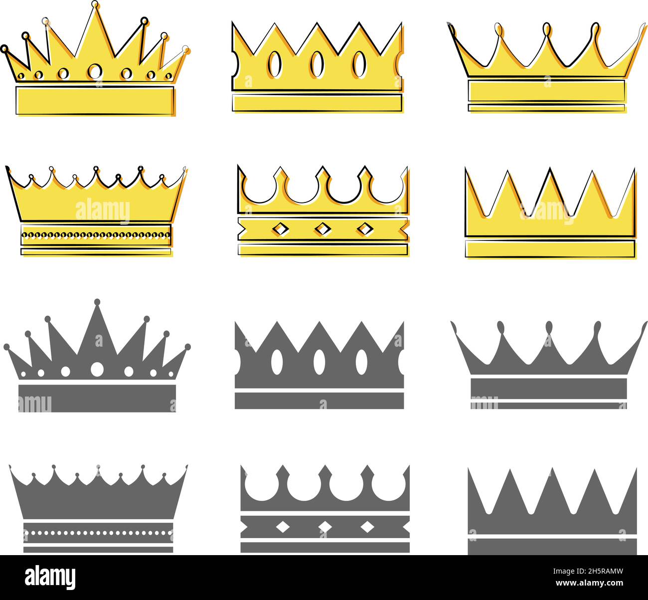 set of crowns in different styles flat illustration, vector Stock ...