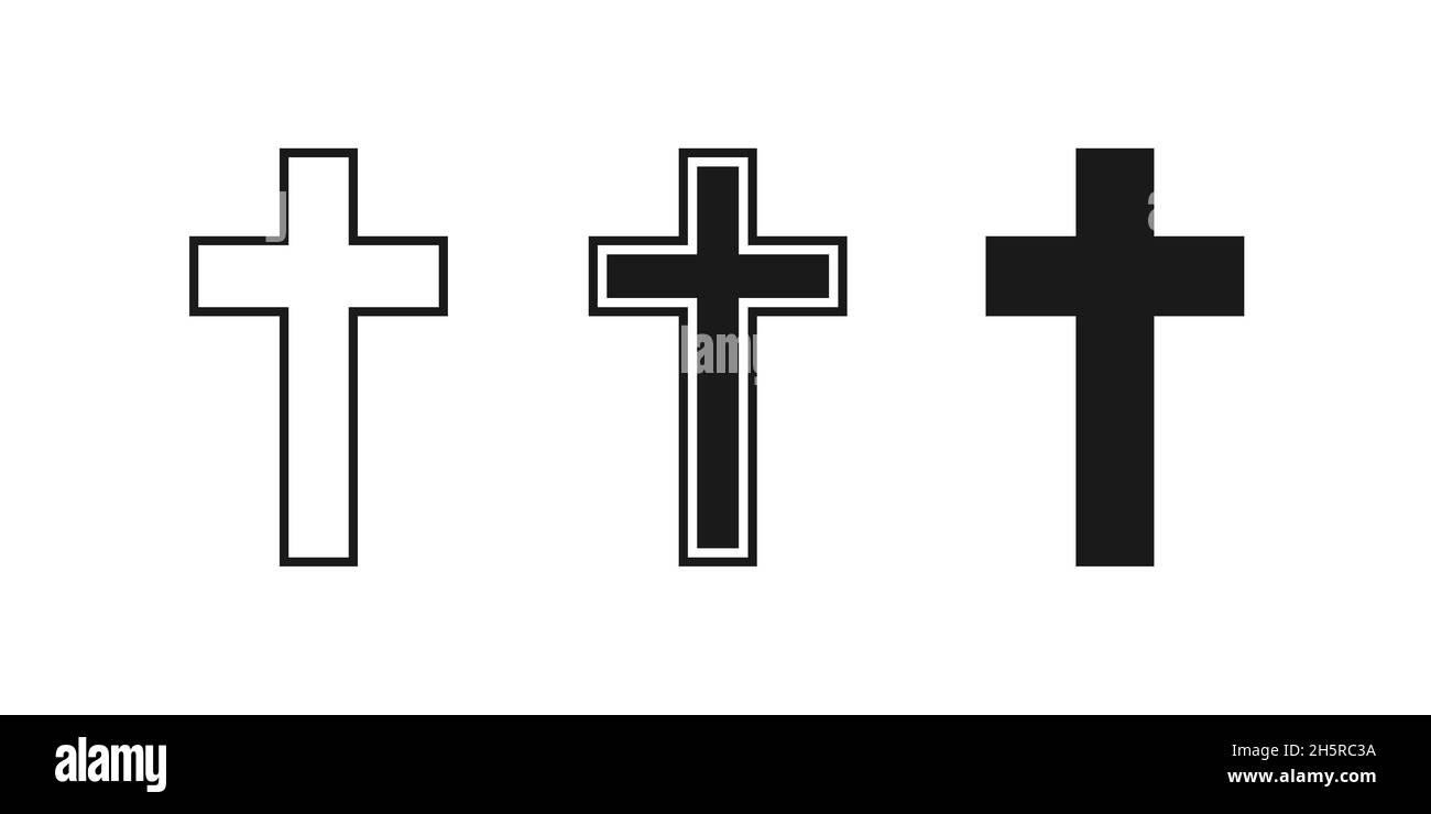 church cross set icon, christian logo element illustration, religious ...