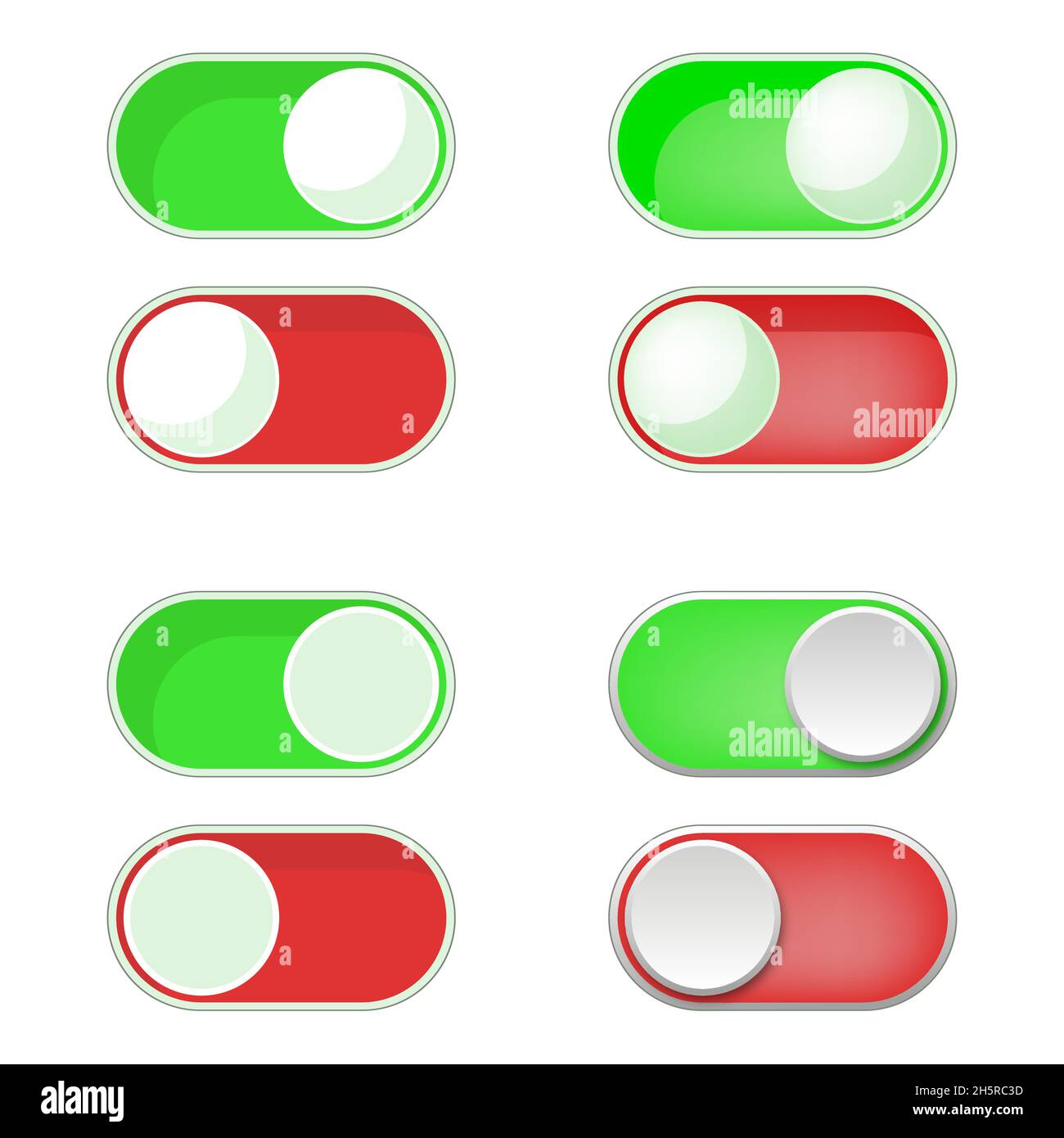 Toggle switch button on off, green and red buttons set vector isolated ...
