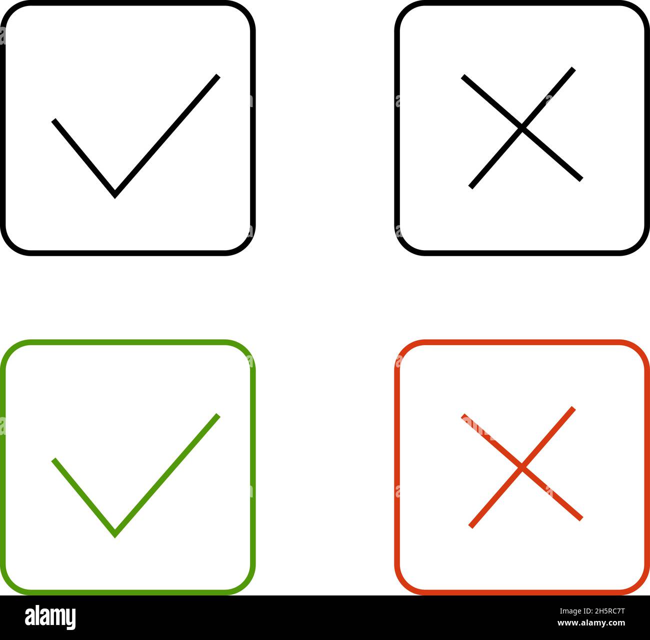 checkmark and cross set isolated icons in flat style, vector ...
