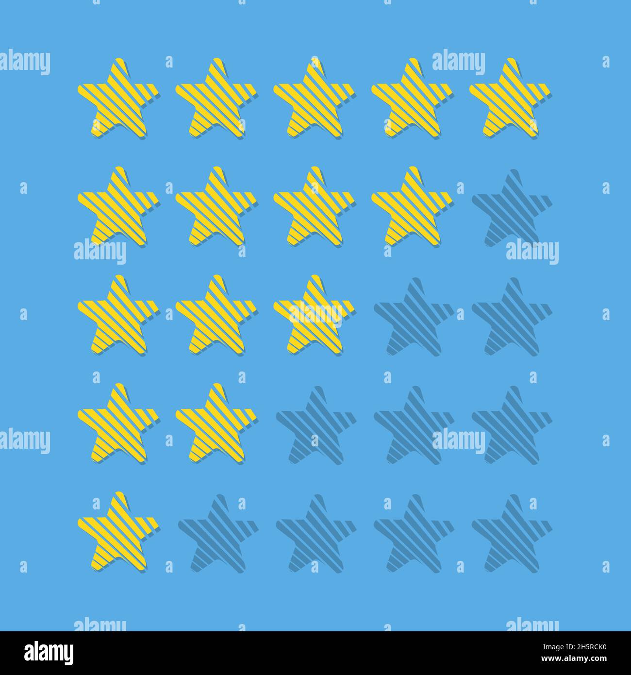 button with 5 star set score for web design, flat illustration gold ...