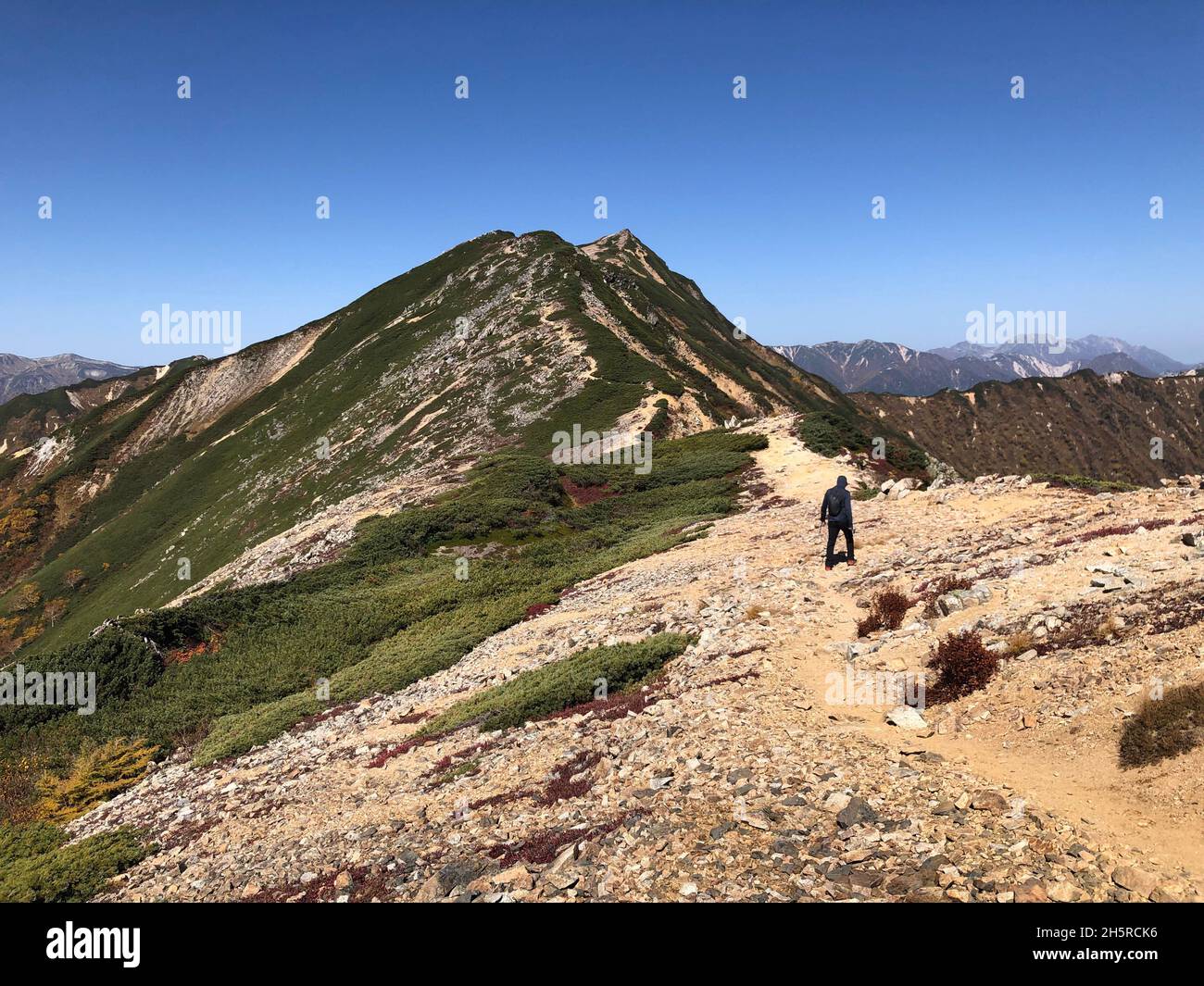 JAPAN'S NORTHERN ALPS. The hiking trail known as the Panorama Ginza from Mount Jonen to Mount ...