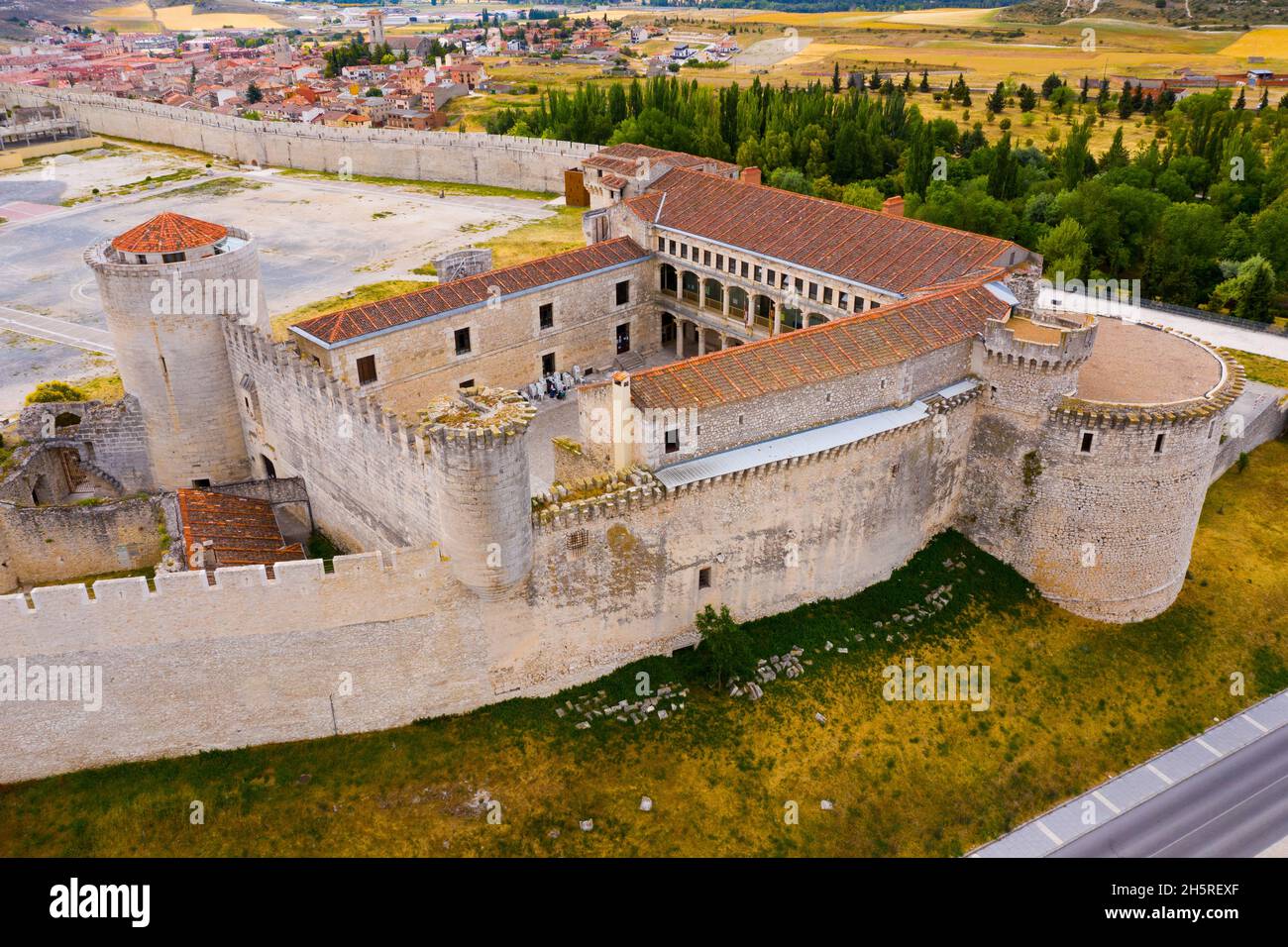 Aerial view of Cuellar Castle in Segovia Province, Leon, Spain Stock ...