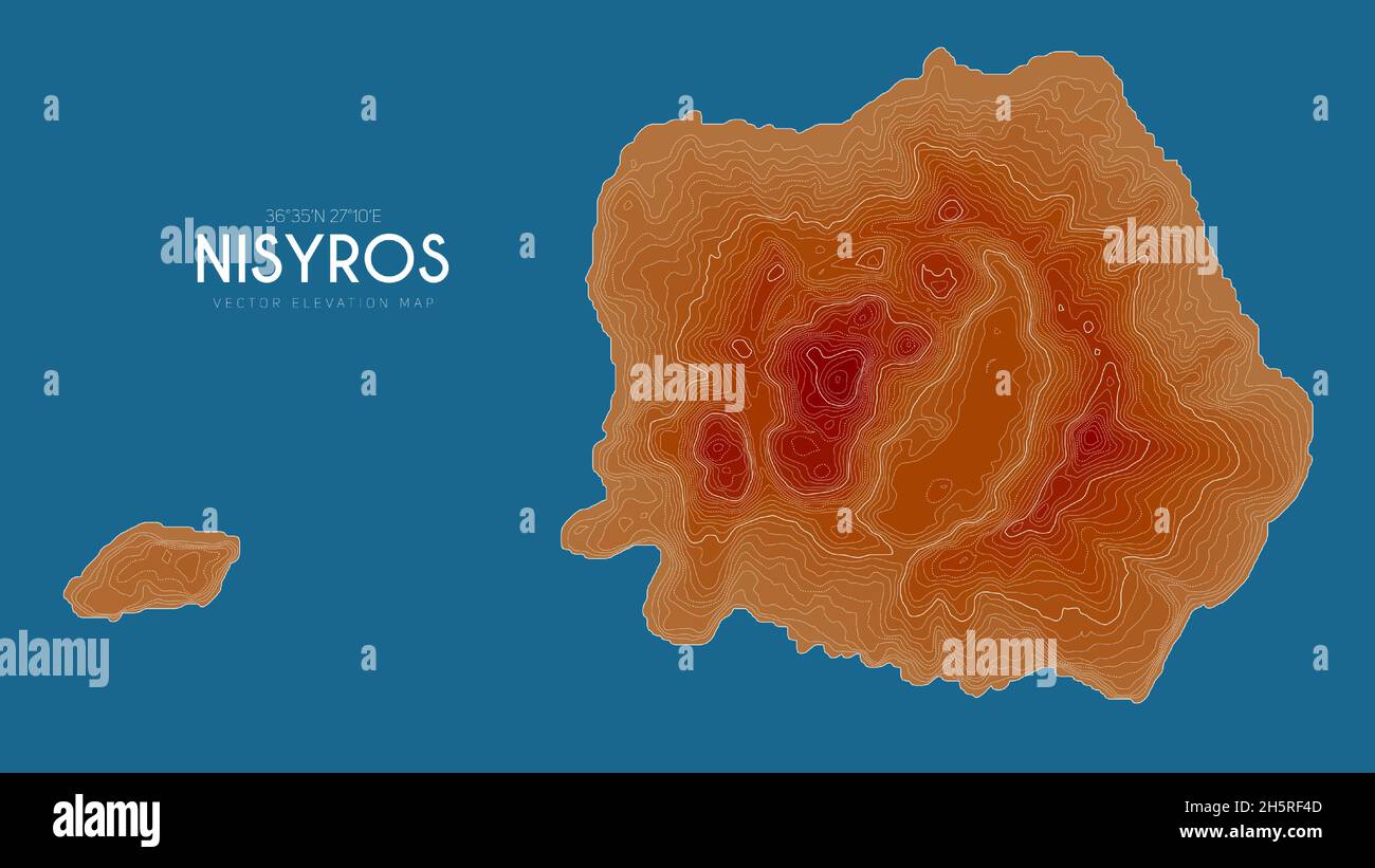 Topographic map of Nisyros, Greece. Vector detailed elevation map of ...