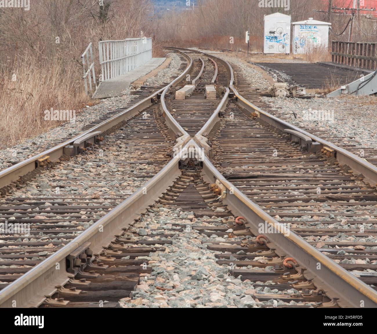 View of the railway tracks junction Stock Photo - Alamy