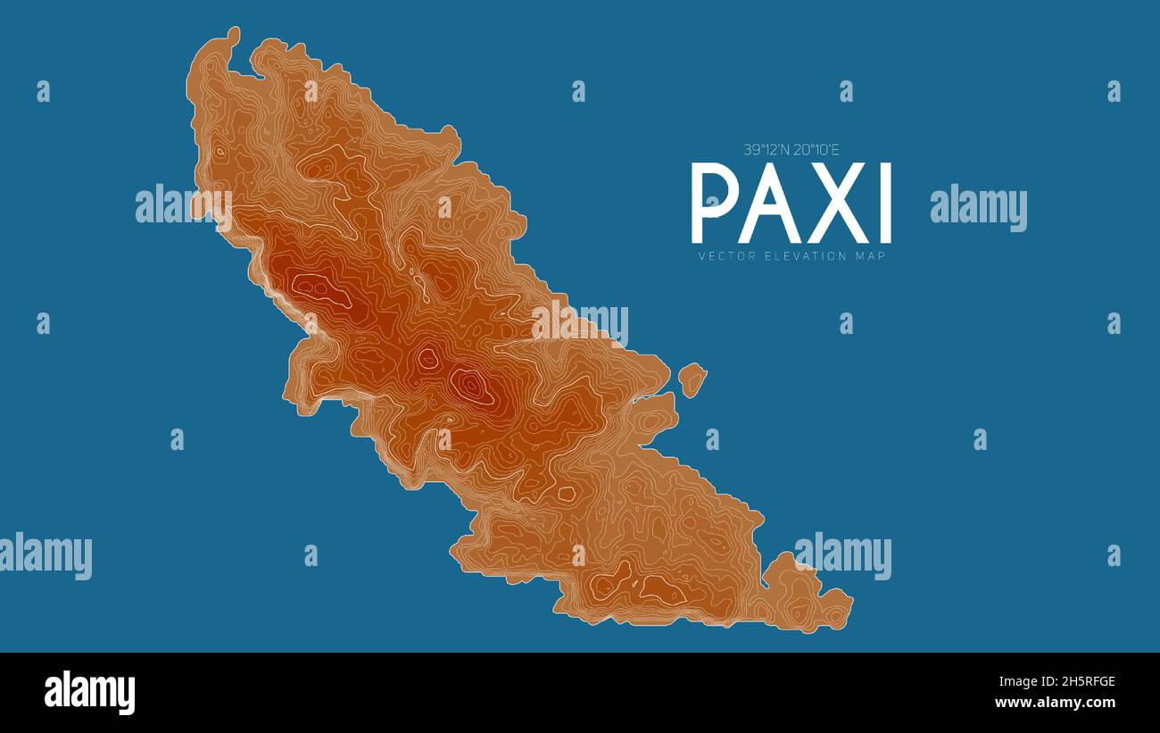 Topographic map of Paxi, Greece. Vector detailed elevation map of ...