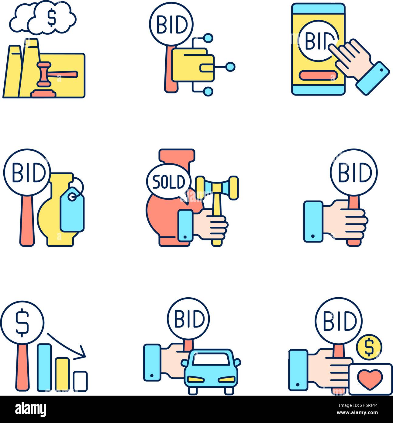 Types of auctions RGB color icons set Stock Vector Image & Art - Alamy