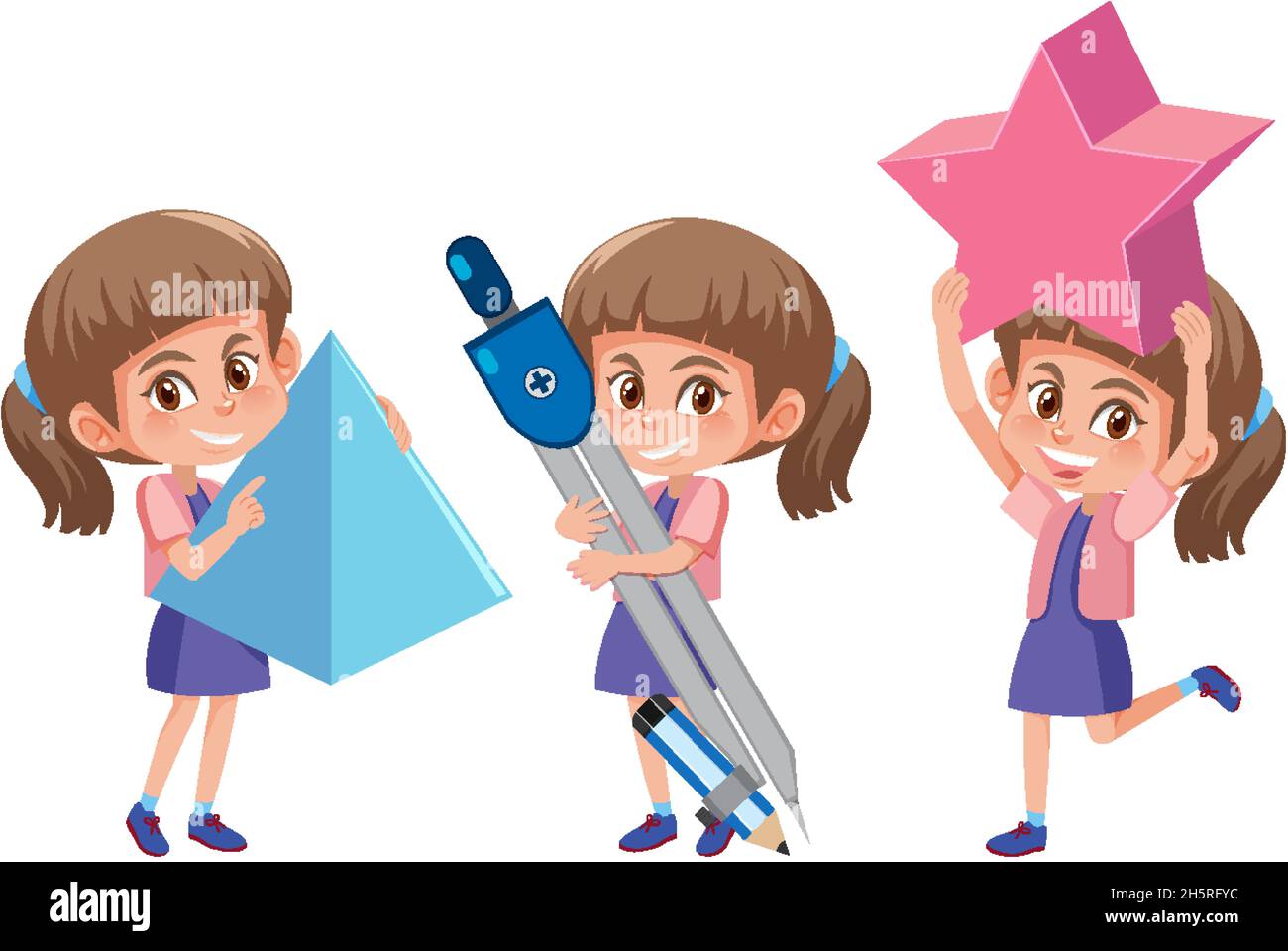 Set of a girl holding different math tools illustration Stock Vector ...