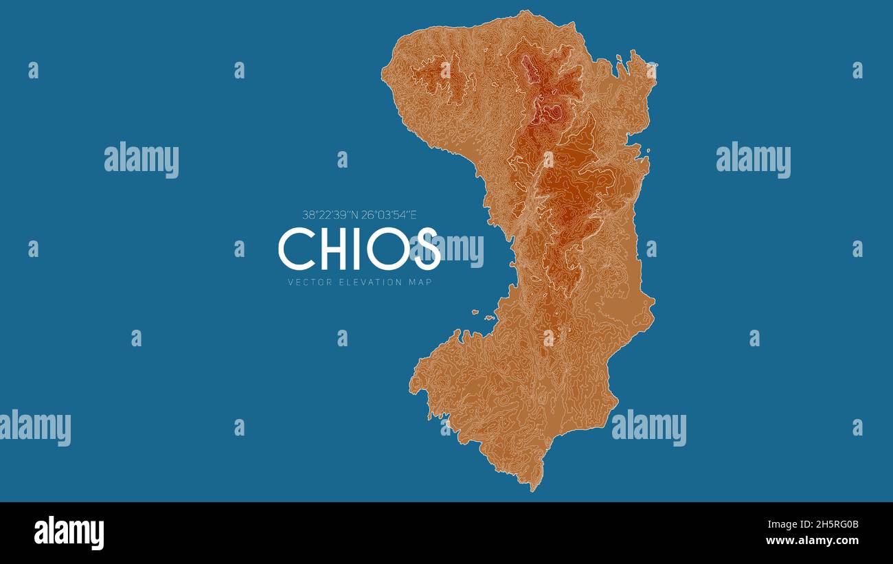Topographic map of Chios, Greece. Vector detailed elevation map of island. Geographic elegant ...