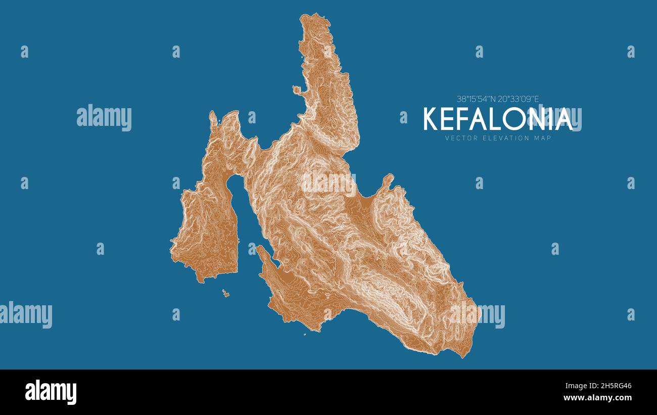 Topographic map of Kefalonia, Greece. Vector detailed elevation map of ...