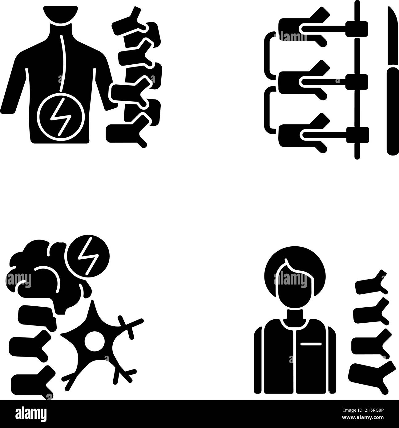 Spinal column disorders black glyph icons set on white space Stock ...