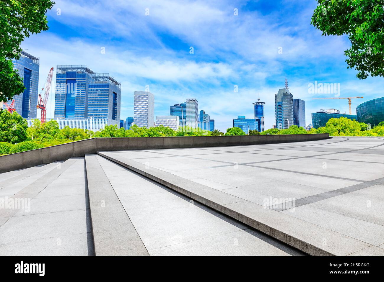 Empty square floor and financial district buildings in Shanghai,China ...