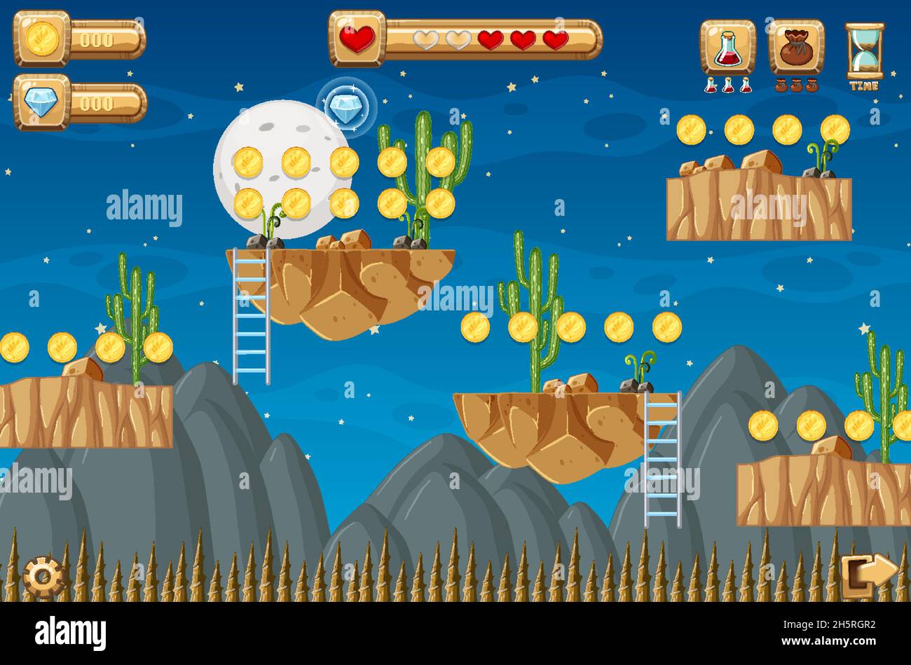 Collecting Coins Platformer Game Template illustration Stock Vector Image & Art - Alamy