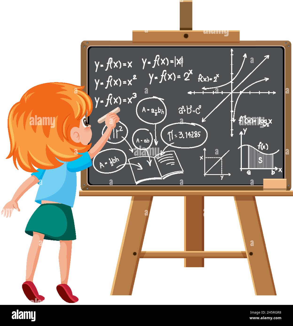 Girl writing math formula on blackboard illustration Stock Vector Image ...