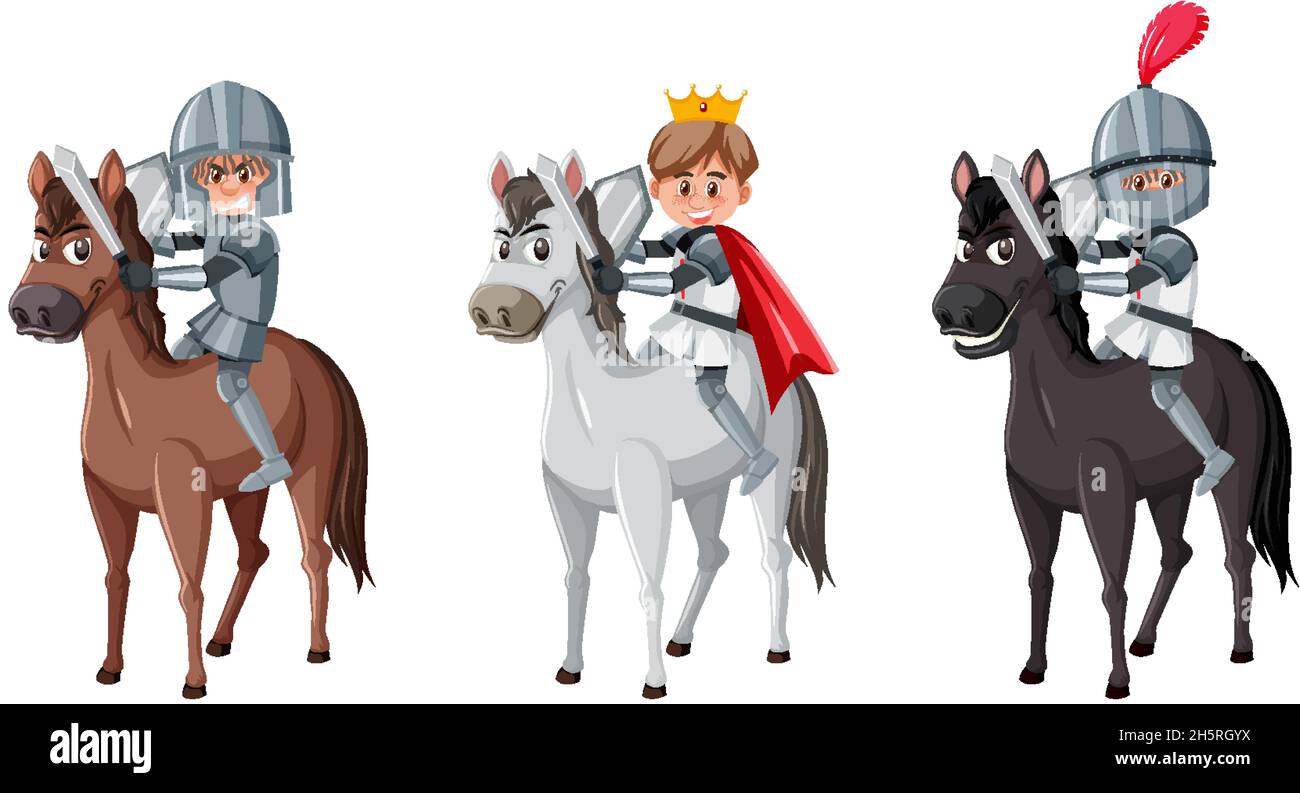 Set of knight and prince riding horse illustration Stock Vector Image ...