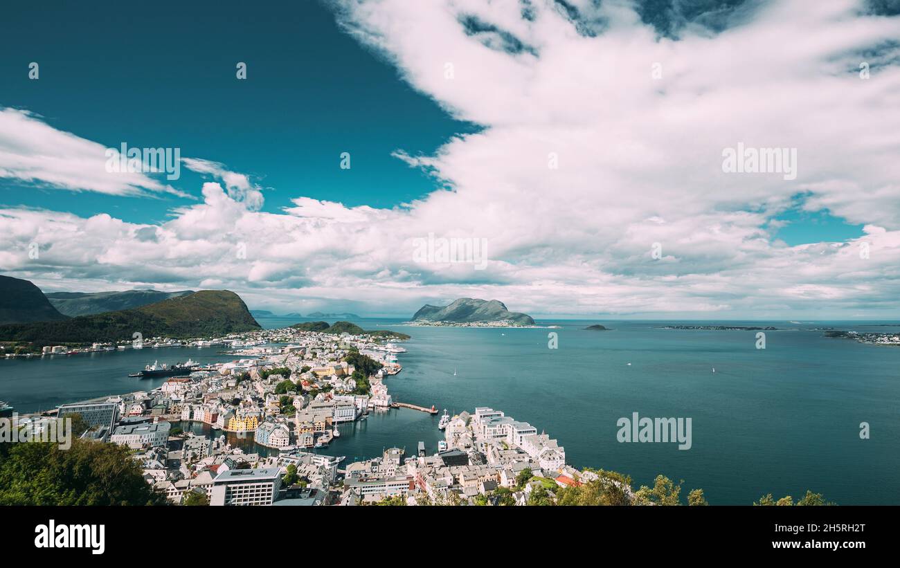 Alesund, Norway. Sunny Sky Above Alesund Islands. Famous Norwegian ...