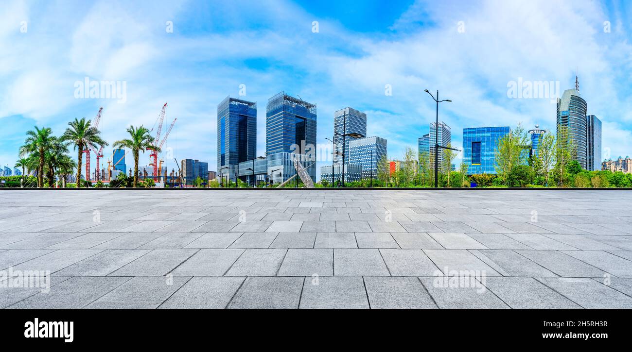 Empty square floor and financial district buildings in Shanghai,China ...