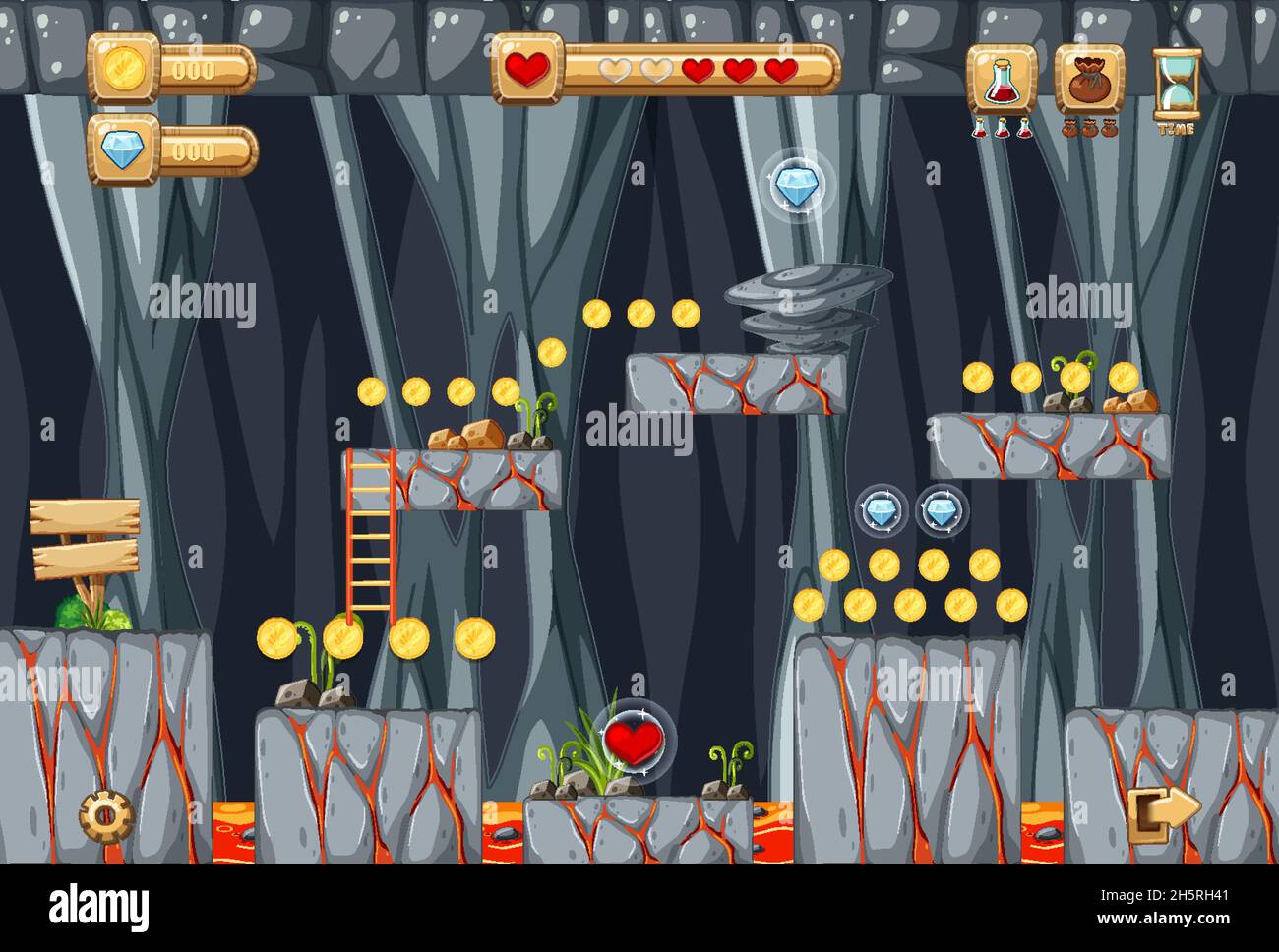 Lava Cave Platformer Game template illustration Stock Vector Image ...